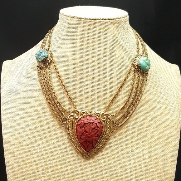 Walter Lampl | Jewelry | Vintage Walter Lampl Cinnabar Turquoise Gold ...